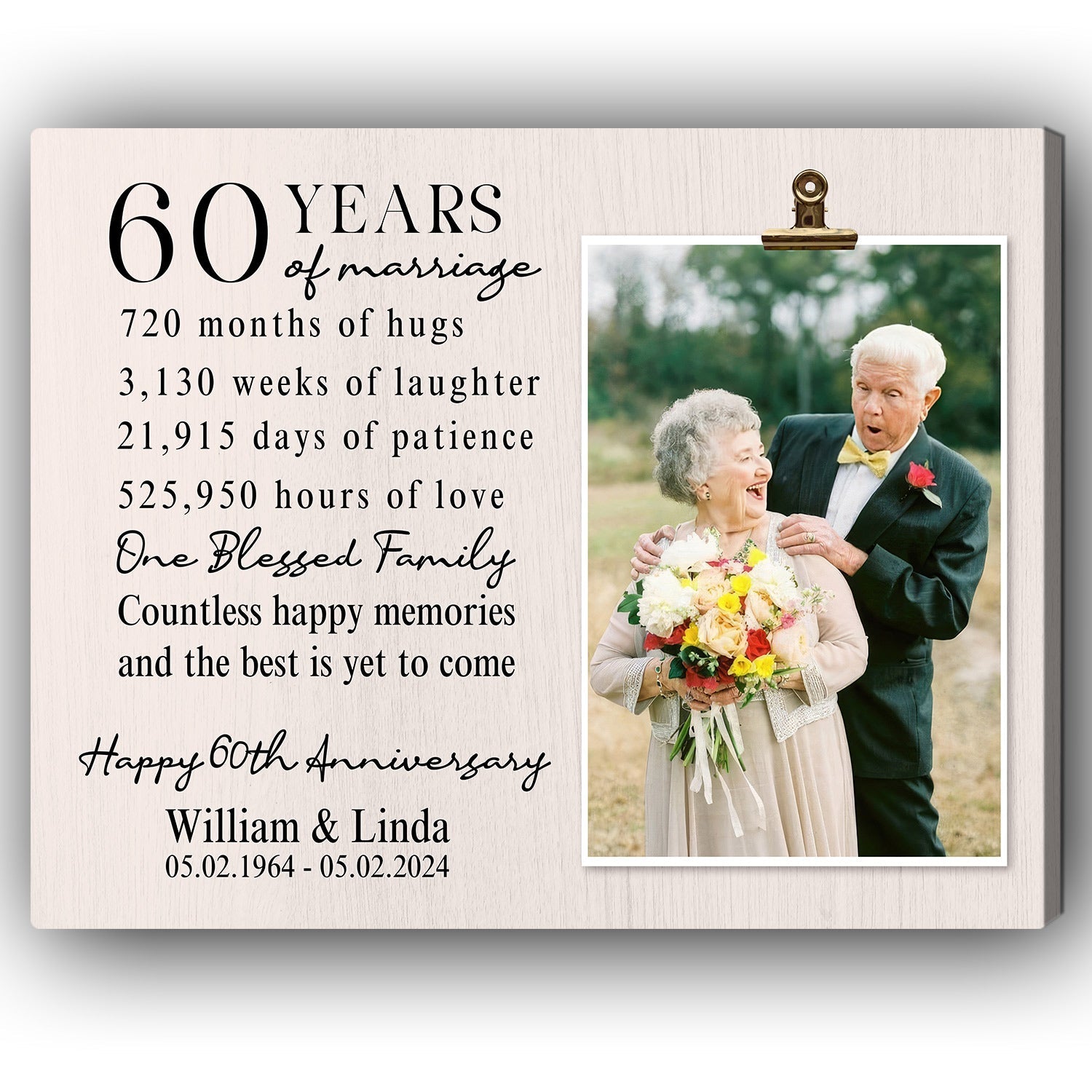 60 Years Of Marriage - Personalized 60 Year Anniversary gift For Paren – My Mindful Gifts
