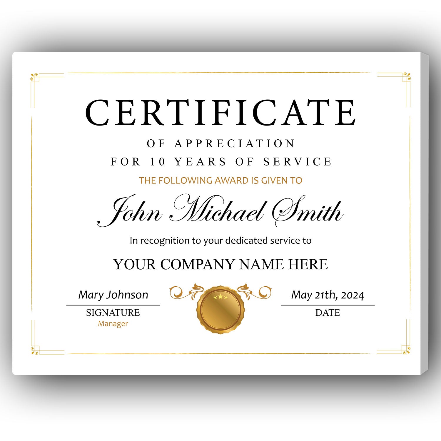 Certification Of Completion - Personalized 10th Work Anniversary gift ...