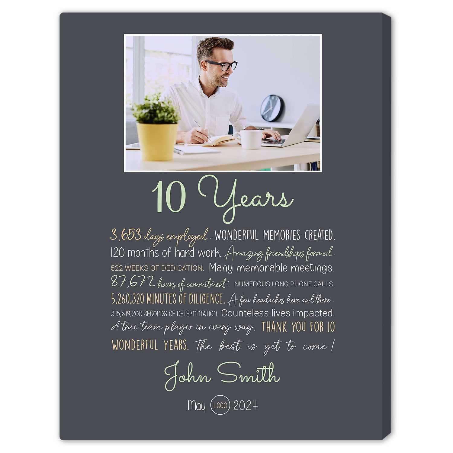 10 Years - Personalized 10th Work Anniversary gift For Employee - Cust ...