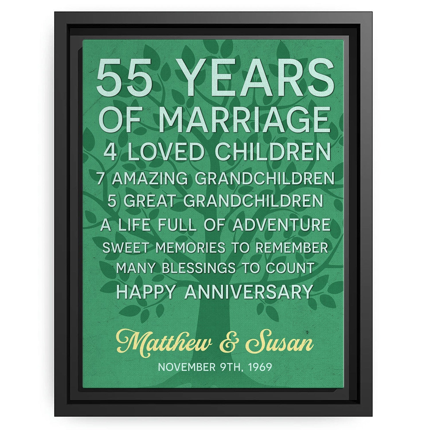 55 Years Of Marriage Personalized 55 Year Anniversary gift For Parents Custom Canvas Print MyMindfulGifts