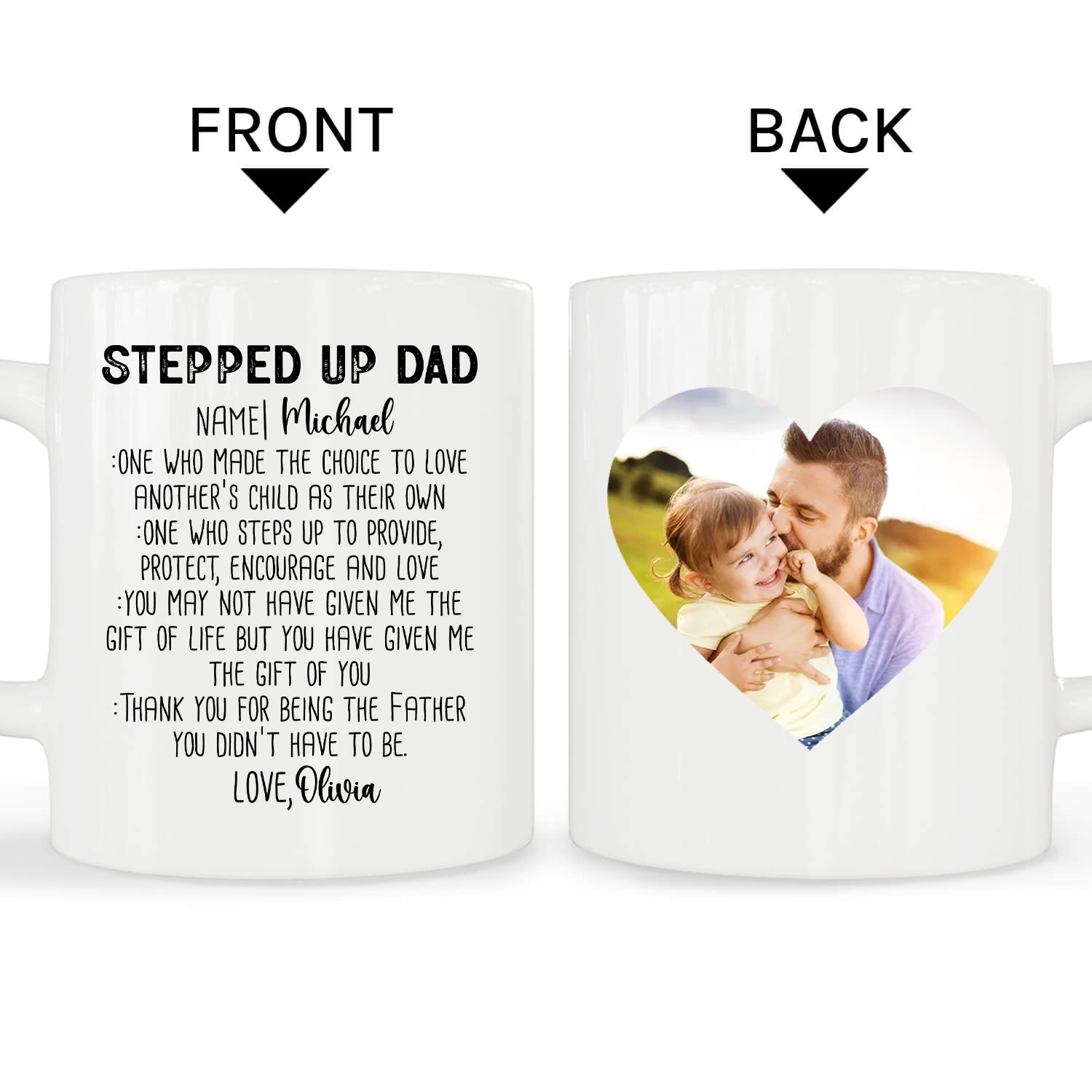 Stepped up Dad Heart Shapped Photo - Personalized Father's Day or Birt ...