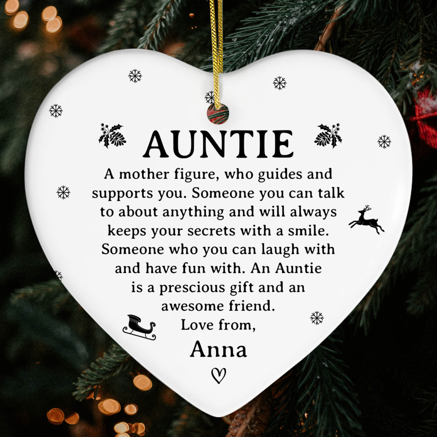 Auntie - Personalized Birthday or Christmas gift for Aunt - Custom Hea ...